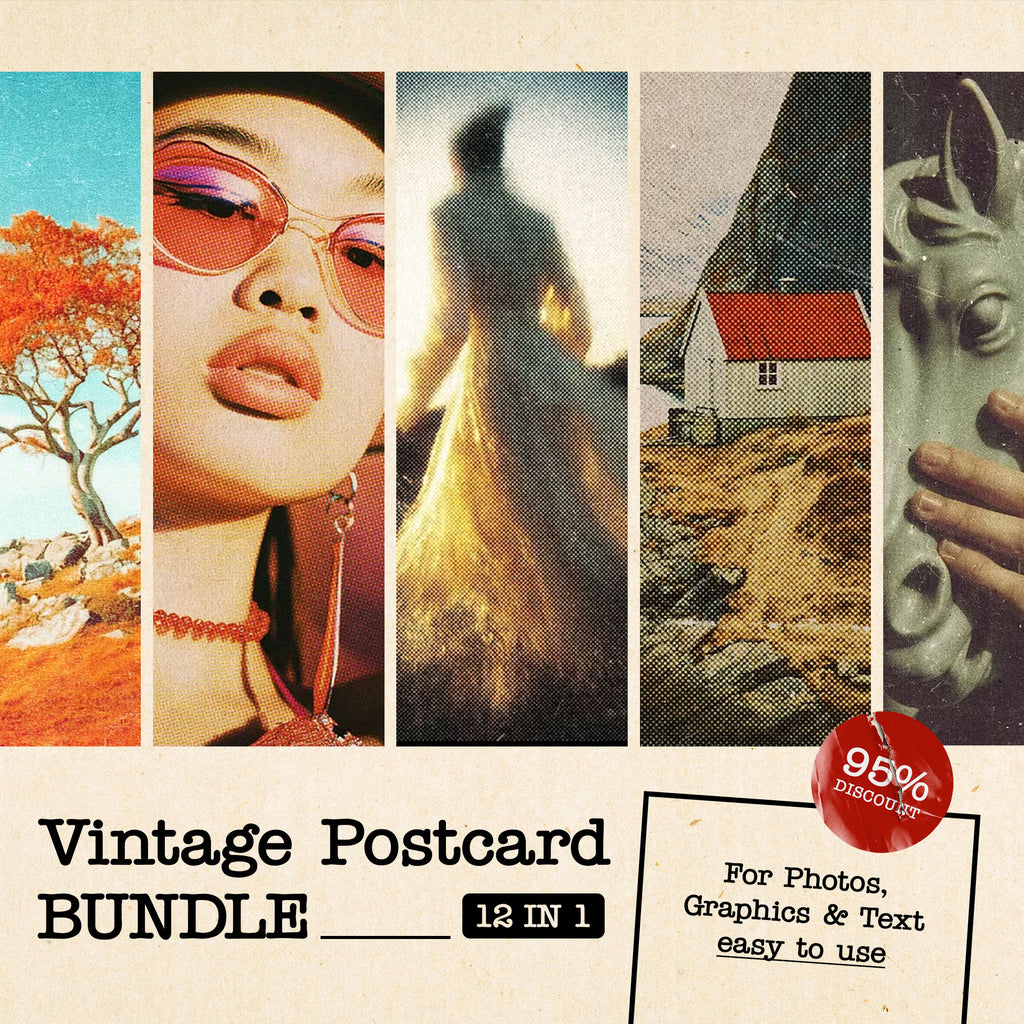 12-in-1 Vintage Postcard Effects Bundle by Pixelbuddha