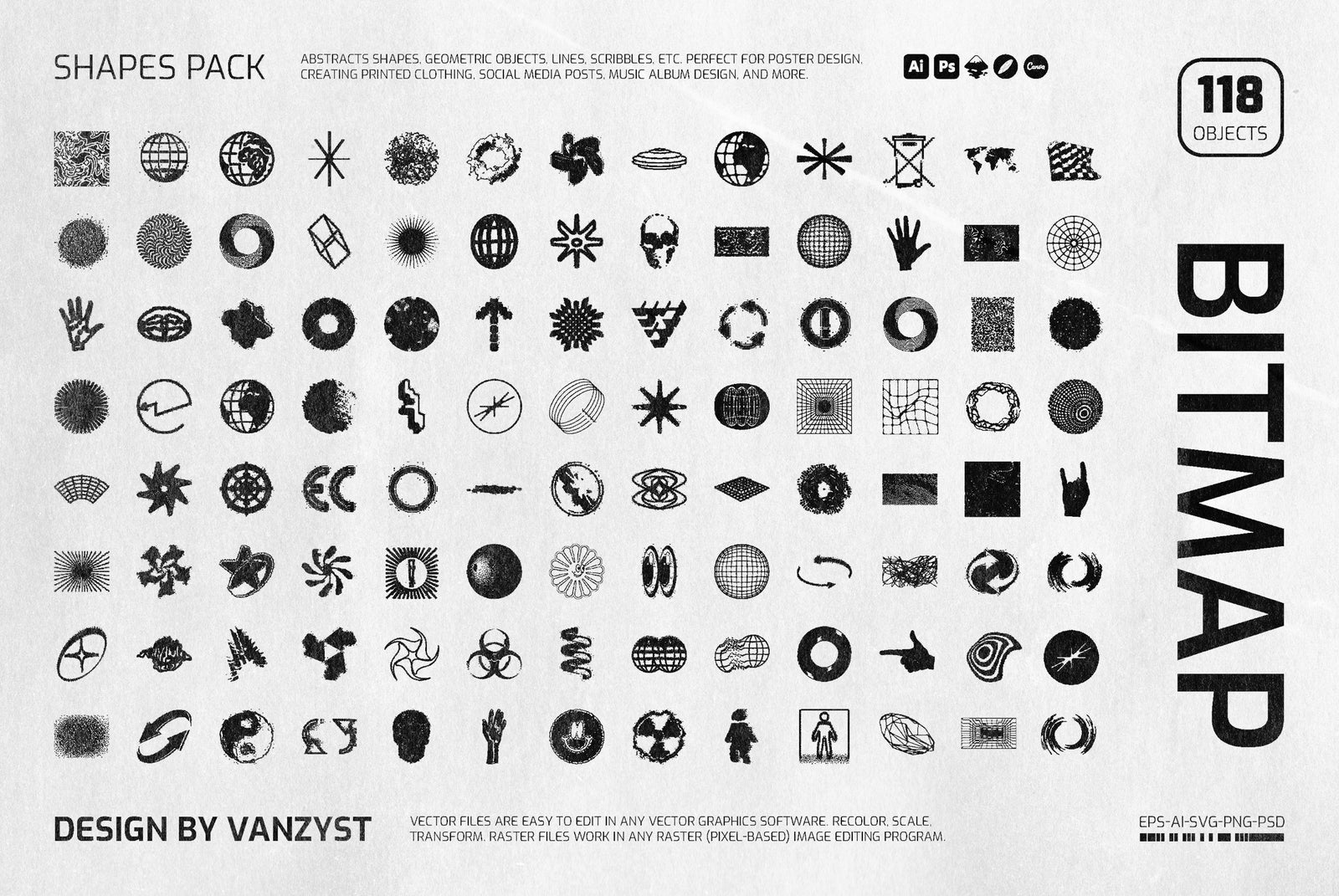 138 Bitmap Vector Shapes Pack by Vanzyst