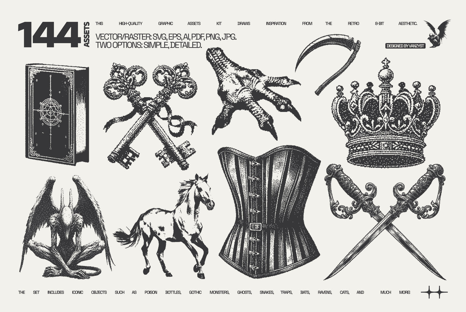 144 DarkPixel Graphic Pack by Vanzyst