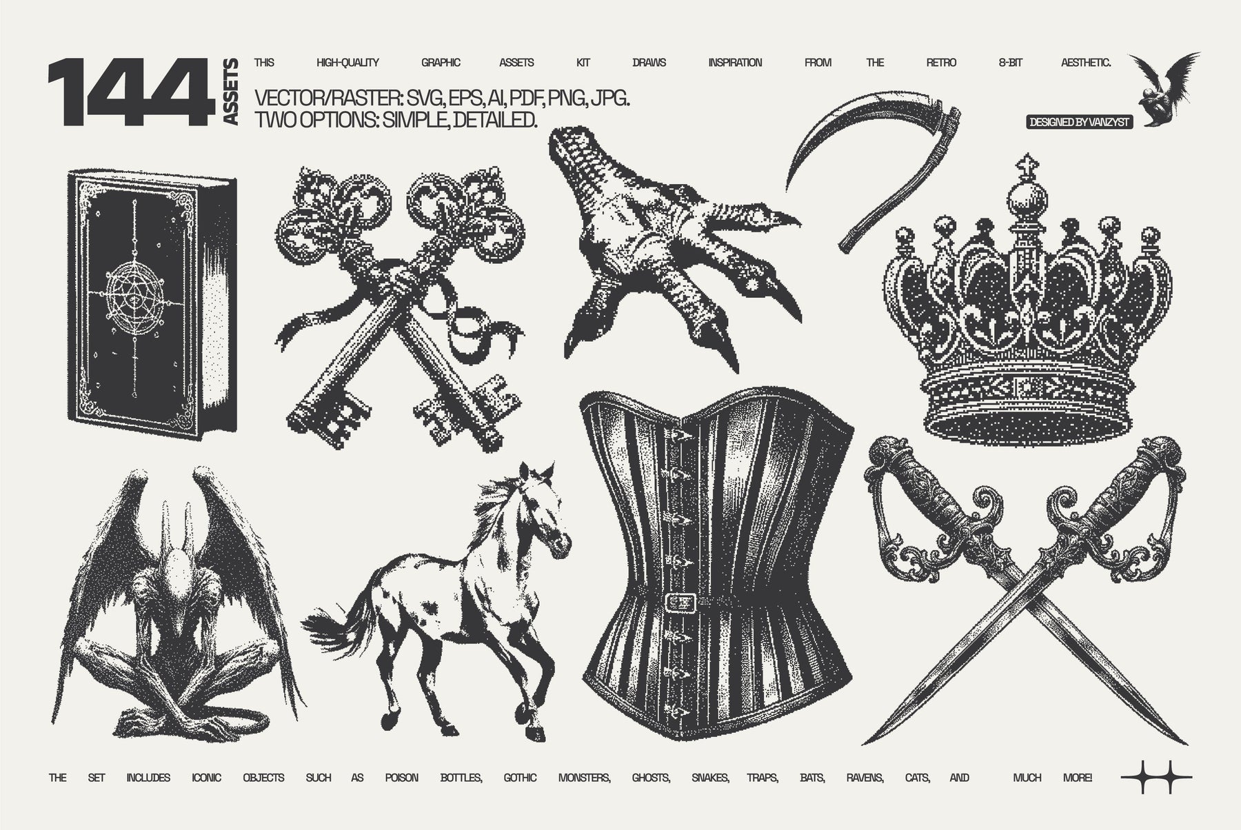 144 DarkPixel Graphic Pack by Vanzyst