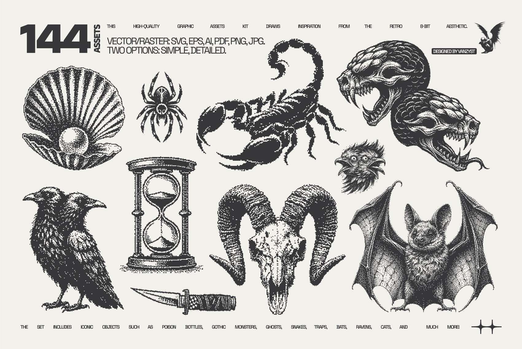 144 DarkPixel Graphic Pack by Vanzyst