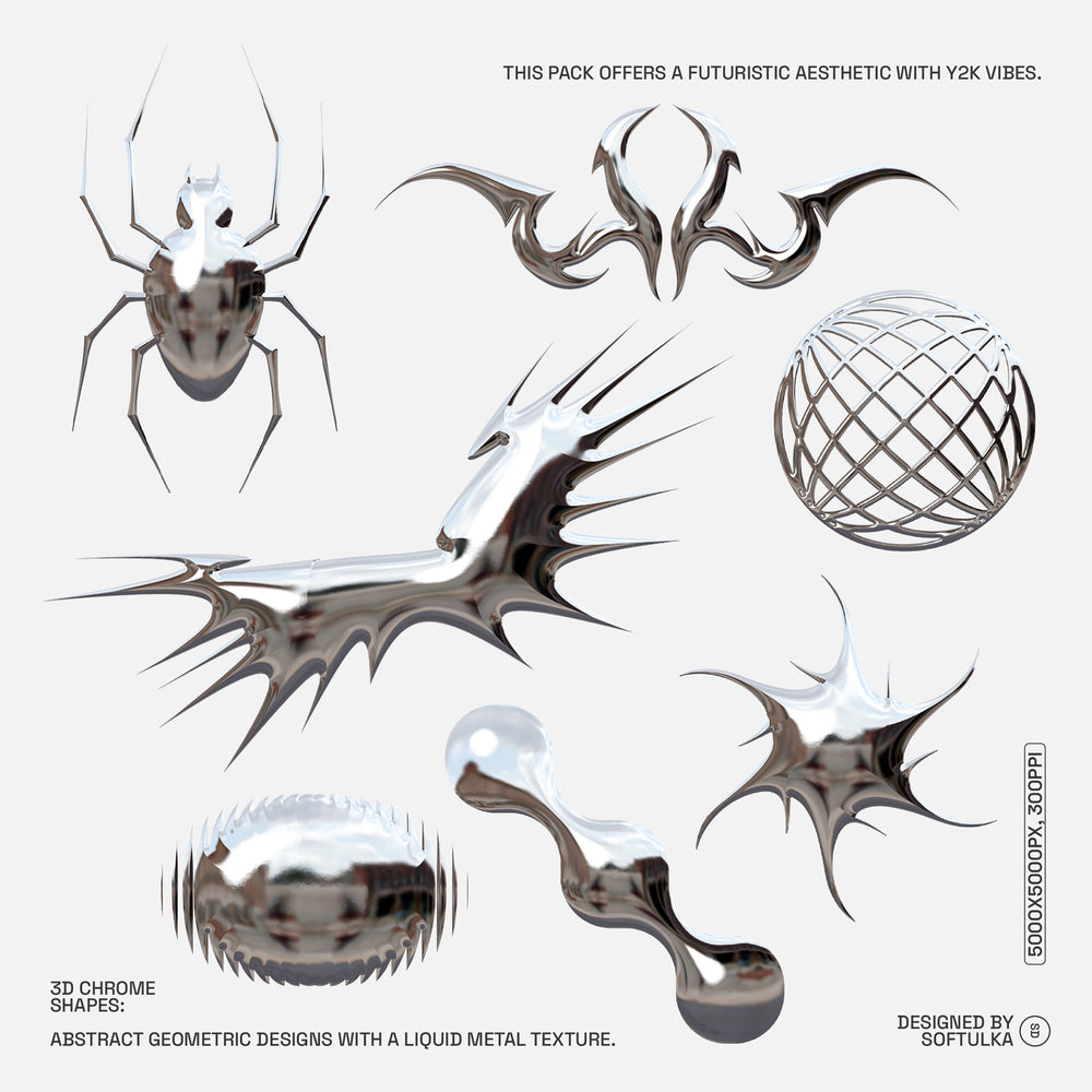 300+ Abstract Chrome Shapes Pack by Softulka