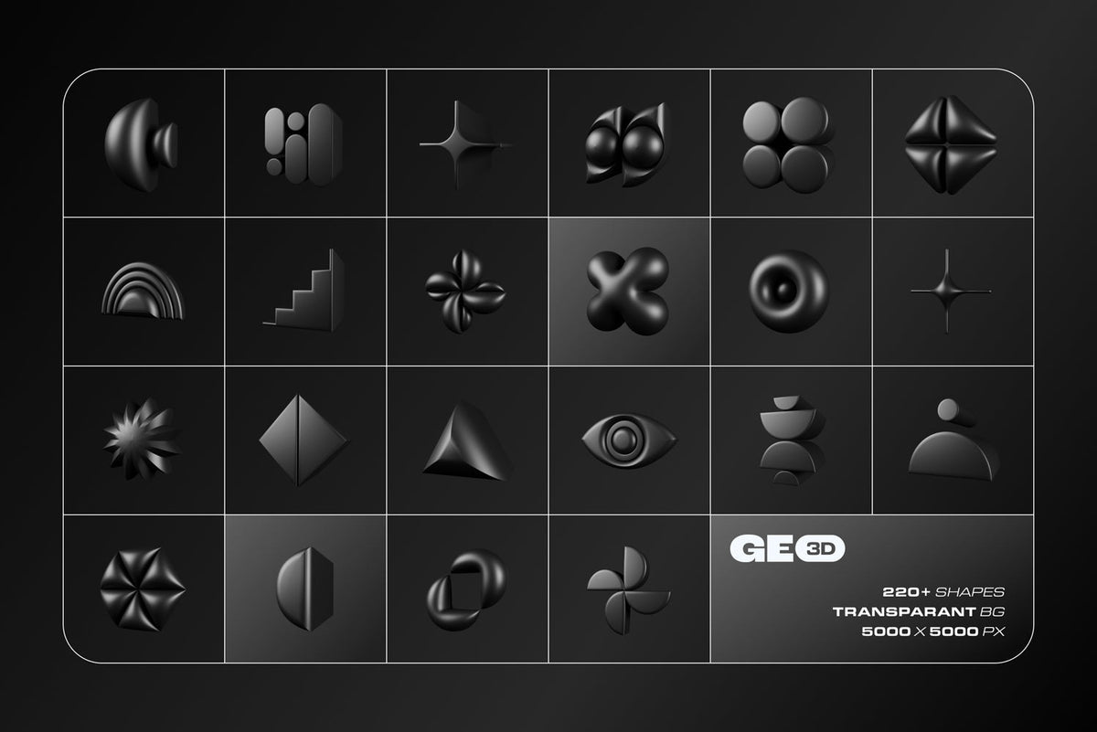 3D Dark Geometric Shapes by Designessense
