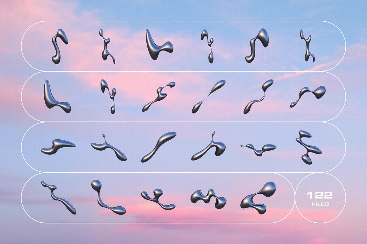3D Liquid Metal Shapes Collection by Designessense