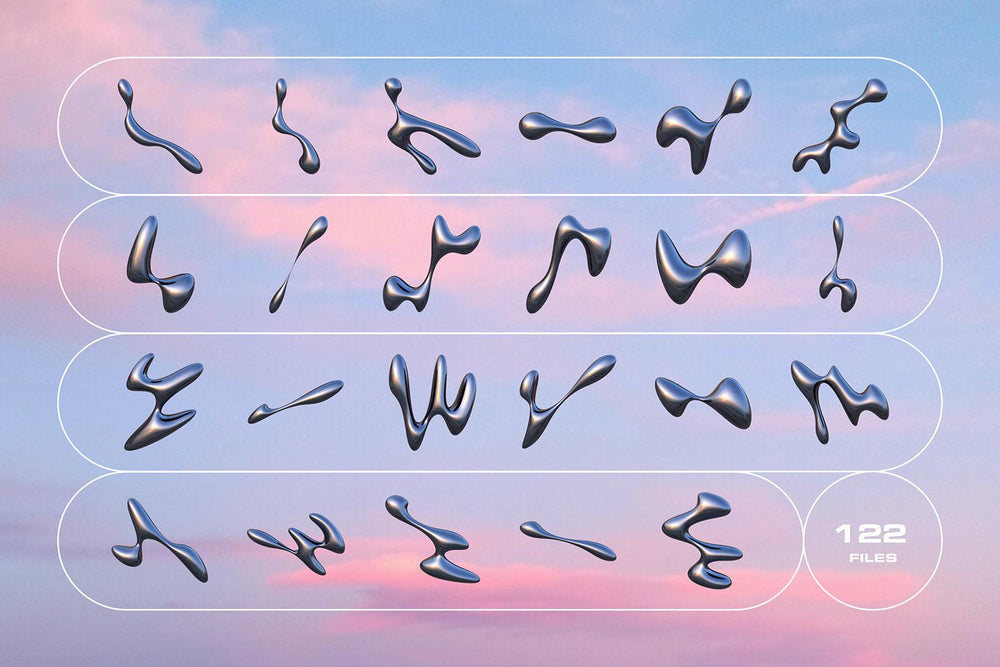 3D Liquid Metal Shapes Collection by Designessense