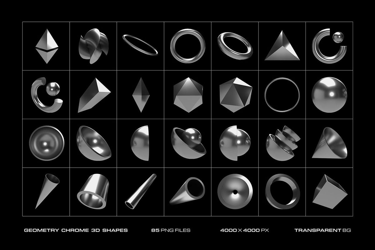 Chrome Geometrical 3D Shapes by Designessense