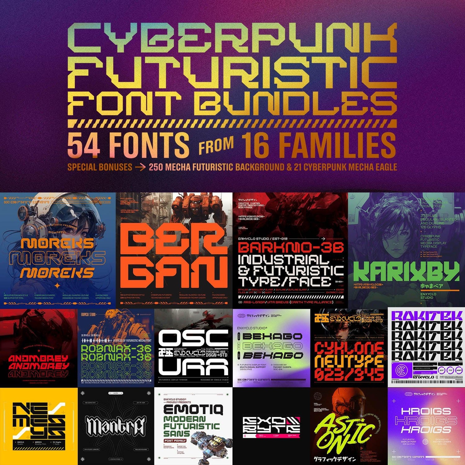 Cyberpunk Futuristic Font Bundle by Enxyclo Studio