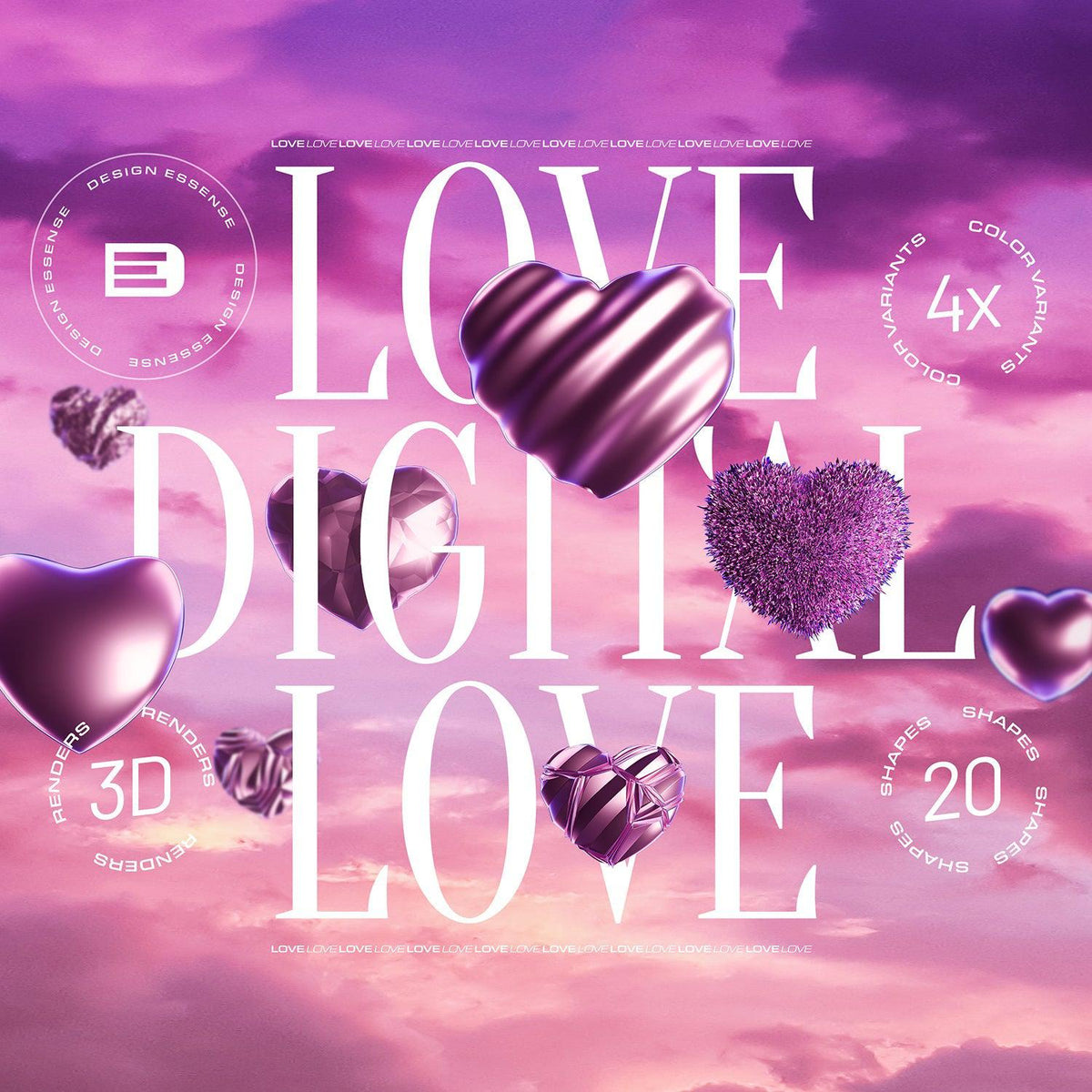 Digital Love - 3D Heart Objects by Designessense