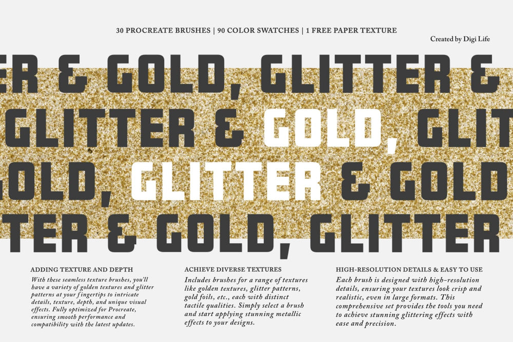 Gold & Glitter Procreate Brushes by Digi Life