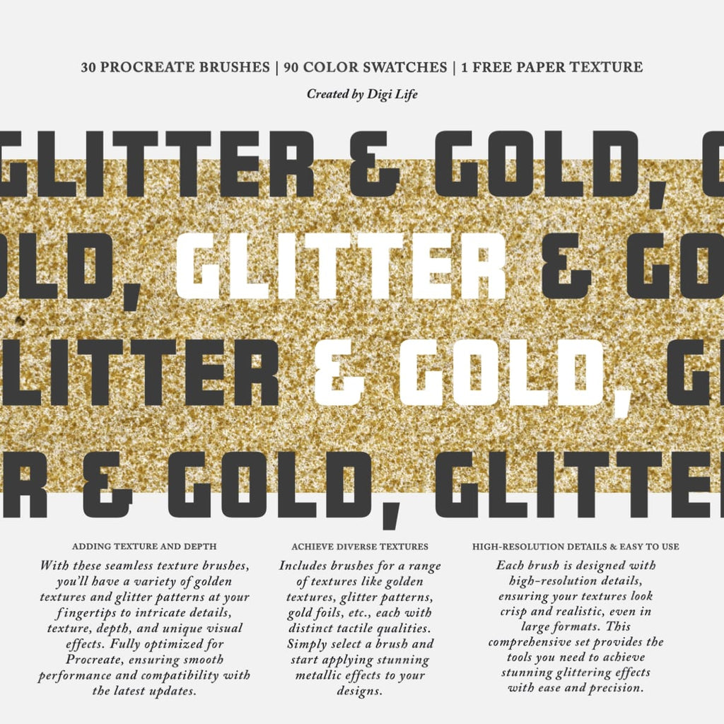 Gold & Glitter Procreate Brushes by Digi Life