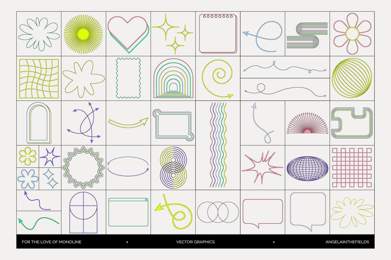 Neon Monoline Vector Objects Set by angelainthefields