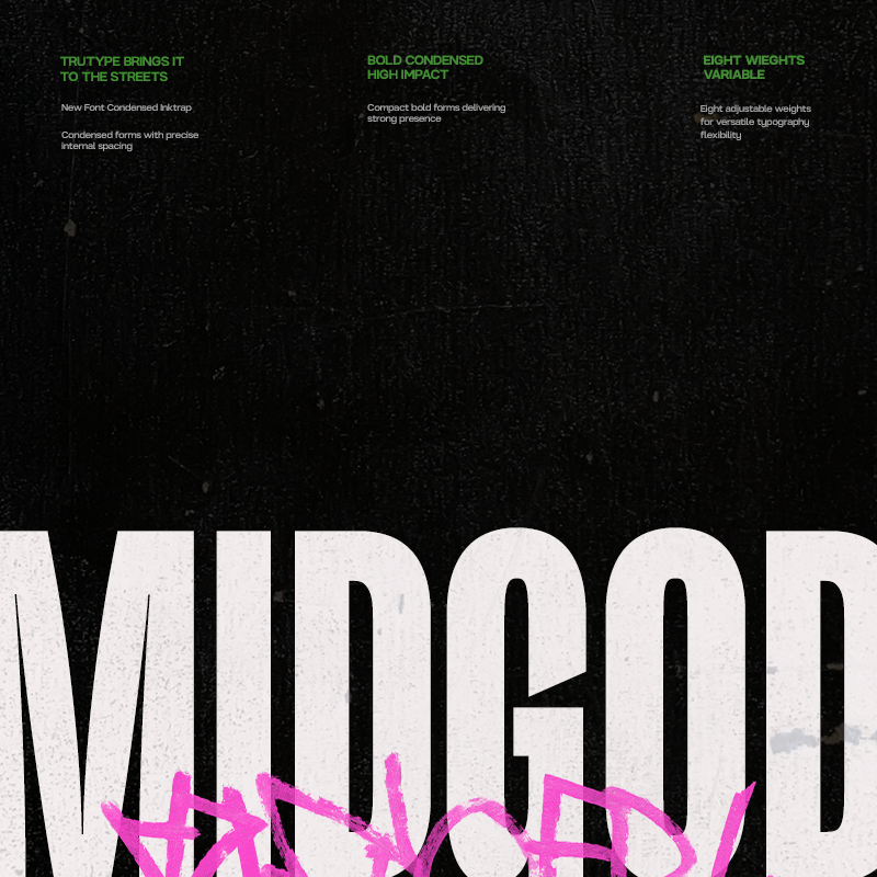 TRT Midgod – Modern Condensed Ink Trap Display Font by True Type Lab