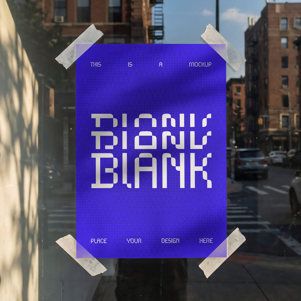 Urban Taped Window Poster Mockup by Blank Studio