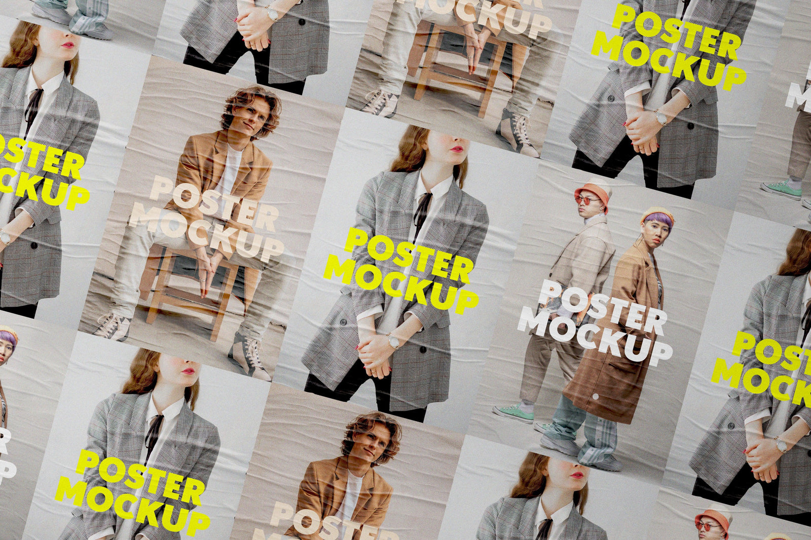 Wall With Wrinkled Posters Mockup by Pixelbuddha