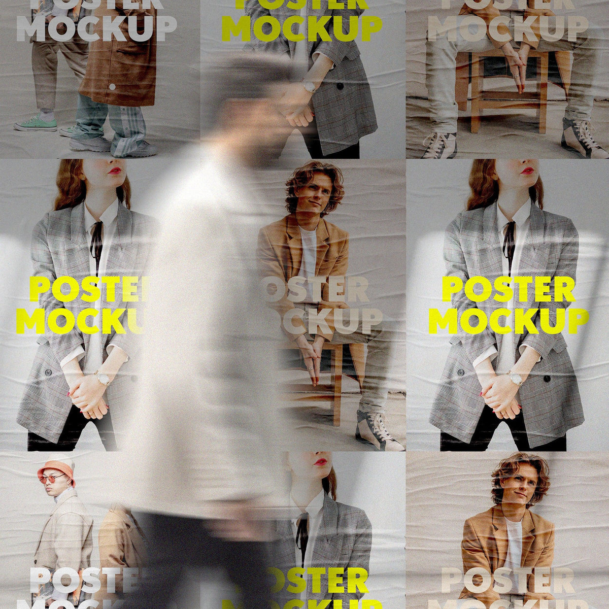 Wall With Wrinkled Posters Mockup by Pixelbuddha