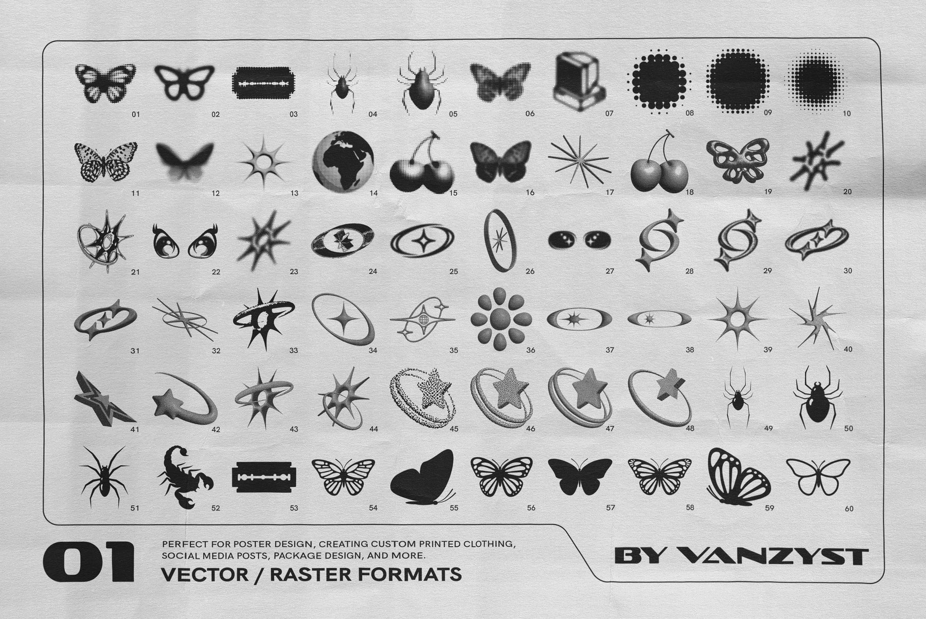 Y2K 327 Characters Halftones Shapes by Vanzyst